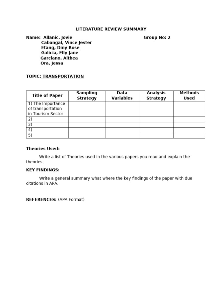 Literature Review Summary Format | PDF