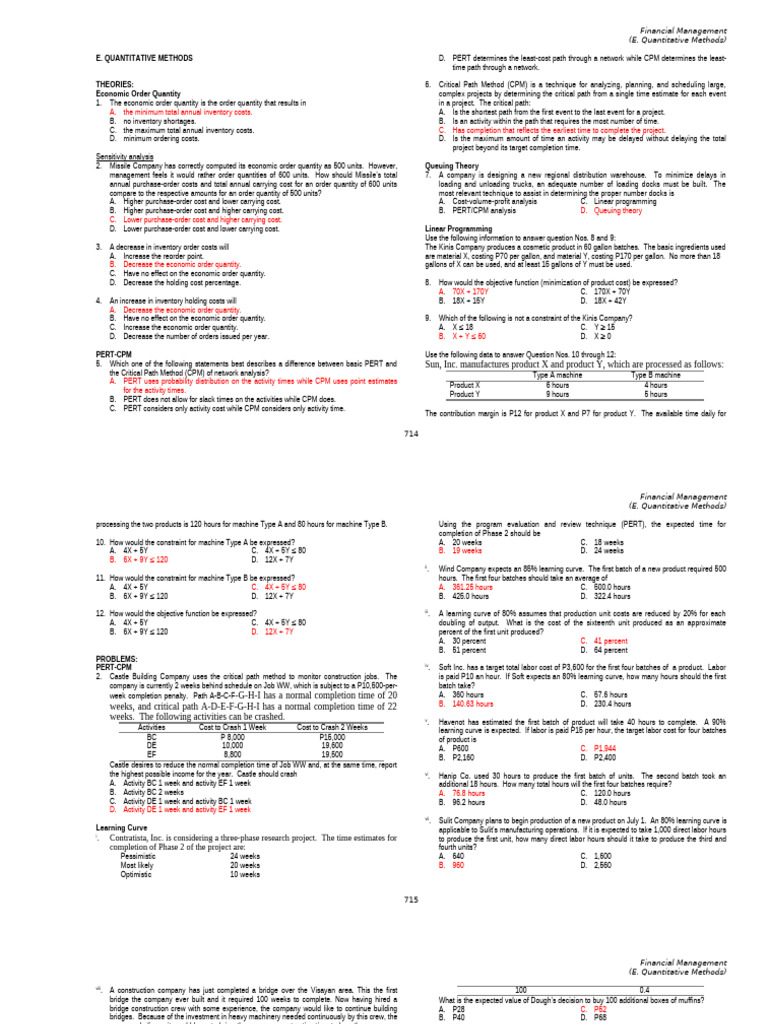 Financial Management: Key Quantitative Methods | PDF