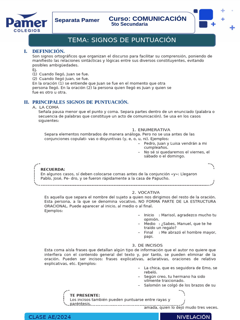 Los Signos de Puntuación 5to | PDF | Coma | Oración (Lingüística)