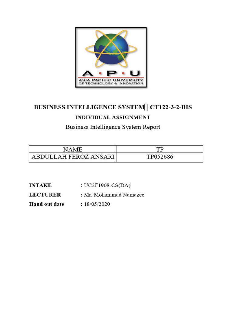 Abdullah Feroz Ansari - Tp052686 Bis Assignment | PDF | Business Intelligence | Microsoft Sql Server