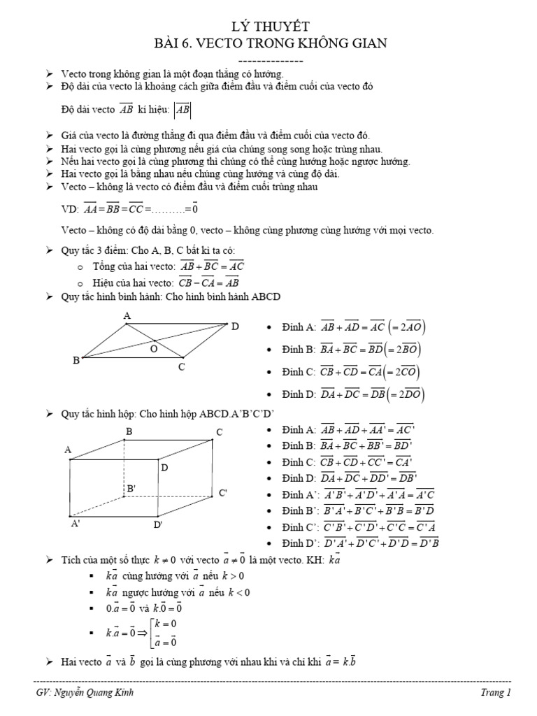 Bai 6 Vecto Trong Khong Gian (Ly Thuyet) | PDF