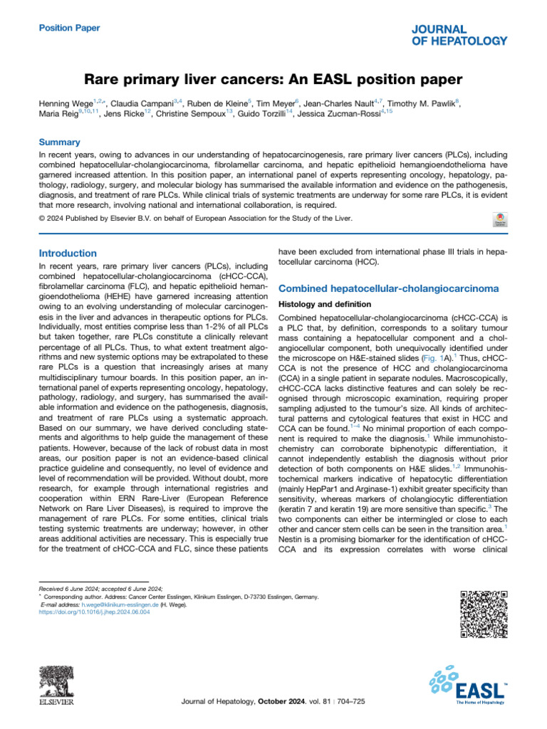 EASL Position on Rare Liver Cancers | PDF | Clinical Medicine | Medicine