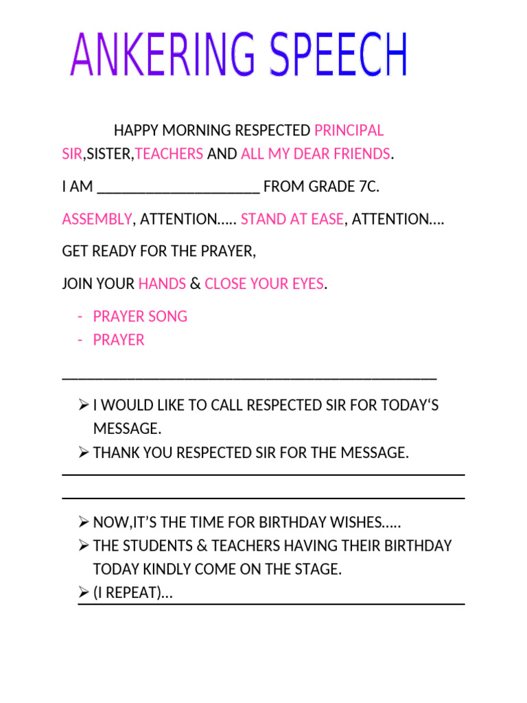 Morning Assembly Script for Students | PDF