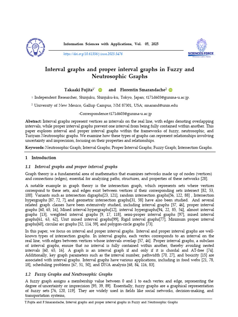 Interval Graphs and Proper Interval Graphs in Fuzzy and Neutrosophic Graphs | PDF | Vertex ...