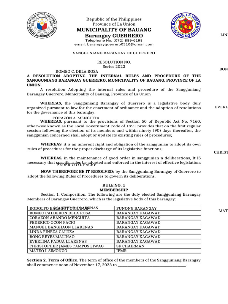 Internal Rules of Procedure | PDF | Quorum | Sanitation