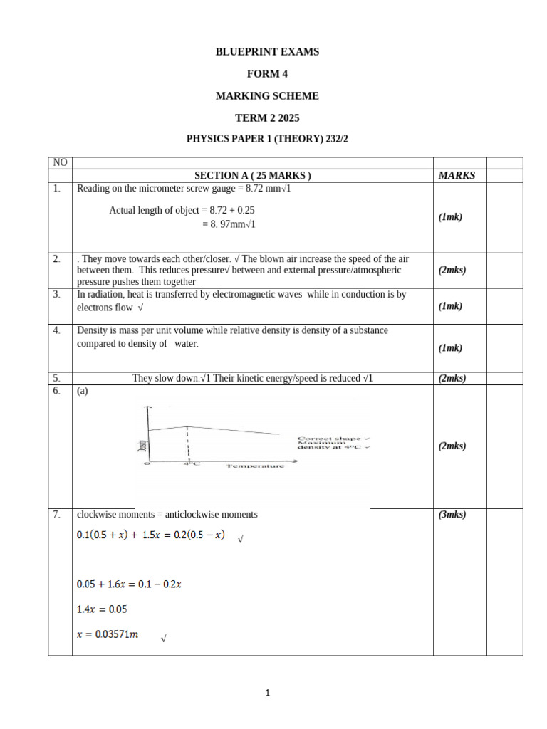 Physics Form 4 Paper 1 Ms | PDF | Density | Water