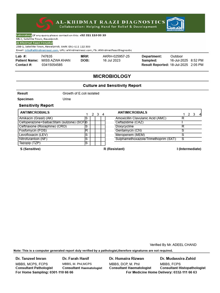 Microbiology: Culture and Sensitivity Report | PDF