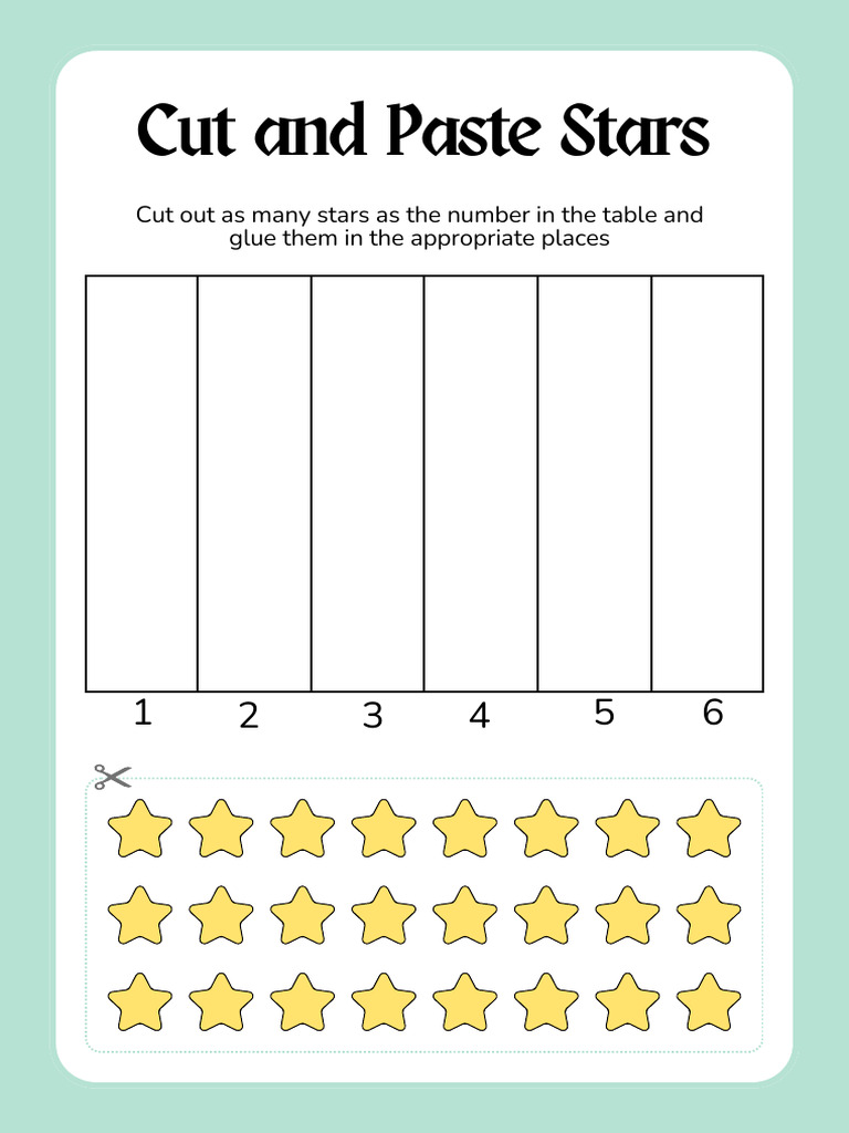 Cut and Paste Stars Worksheet in Green and White Simple Style | PDF