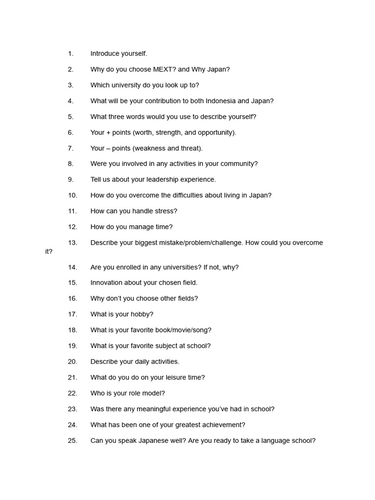 MEXT Interview Prep | PDF