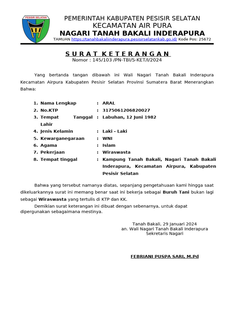 Surat Keterangan Ke Capil Linda | PDF