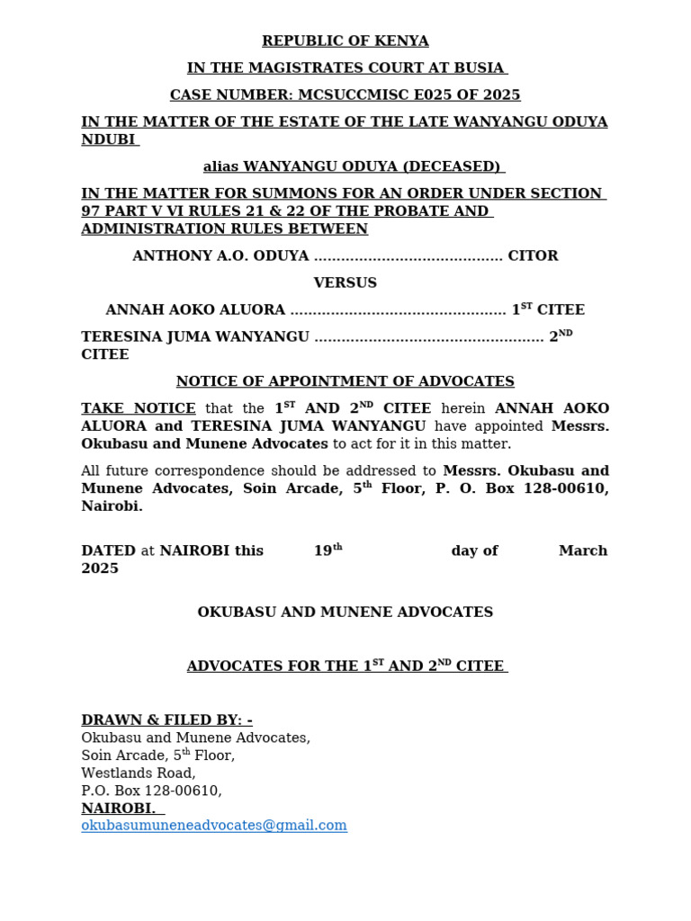 Notice of Appointment of Advocate | PDF