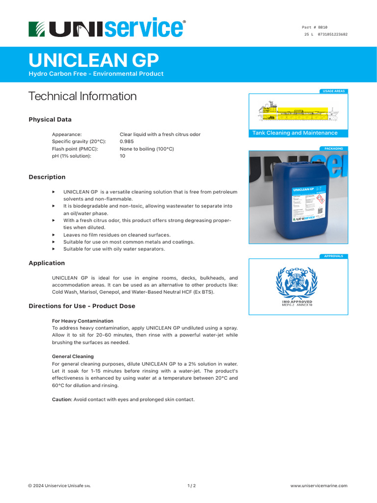 UNICLEAN GP: Eco-Friendly Cleaning Solution | PDF | Water | Materials