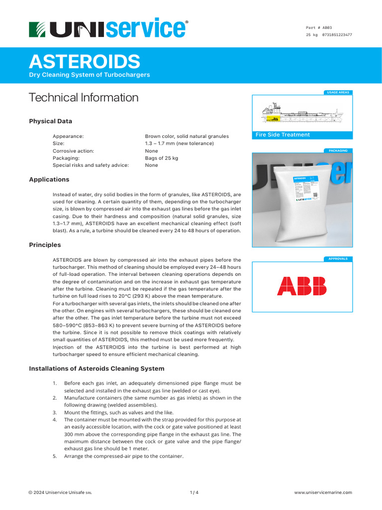 Uniservice Unisafe AB03 Asteroids TechInfo | PDF | Turbocharger | Pipe (Fluid Conveyance)