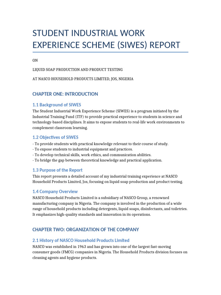 Complete SIWES Report NASCO | PDF | Sodium Chloride | Soap