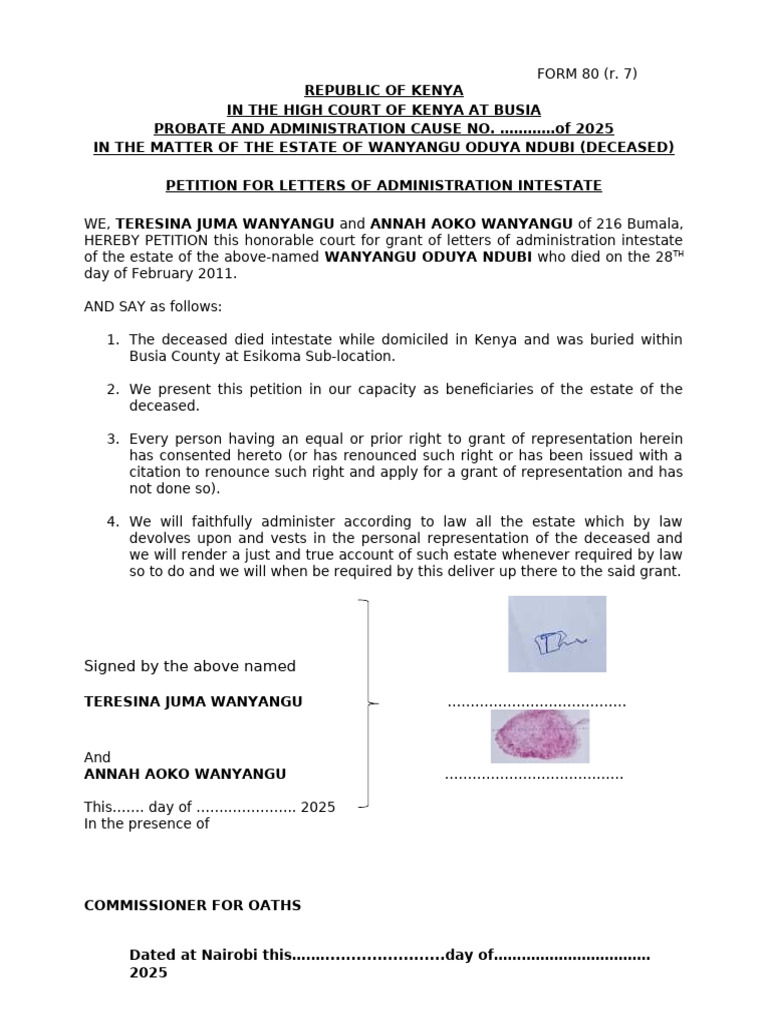 Petition for Letters of Administration | PDF