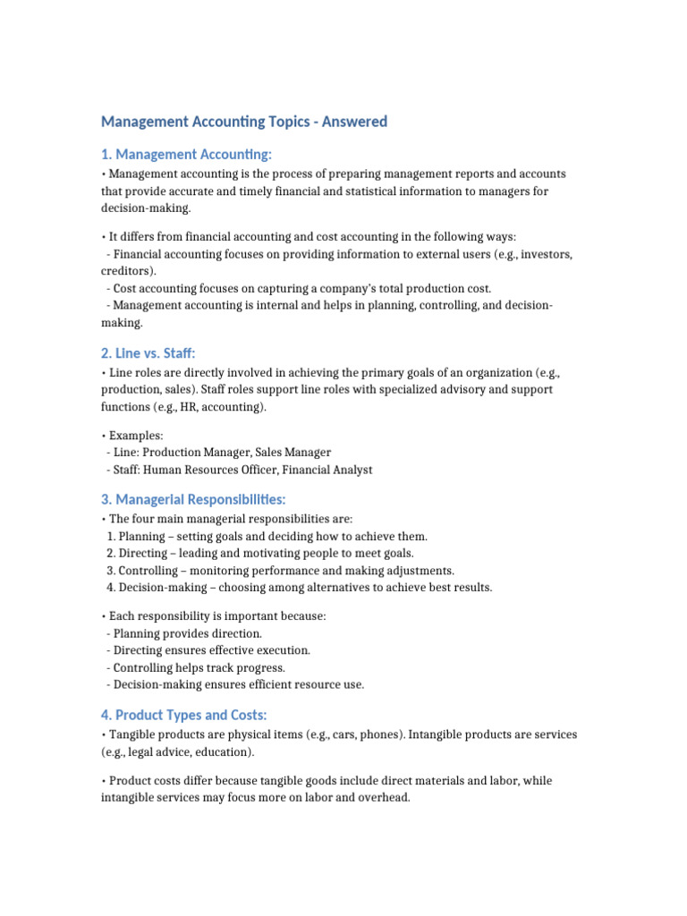 Key Topics in Management Accounting | PDF
