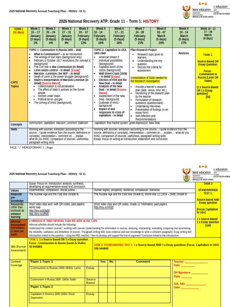 Grade 11 History ATP 2025 Overview | PDF | Apartheid | Zionism