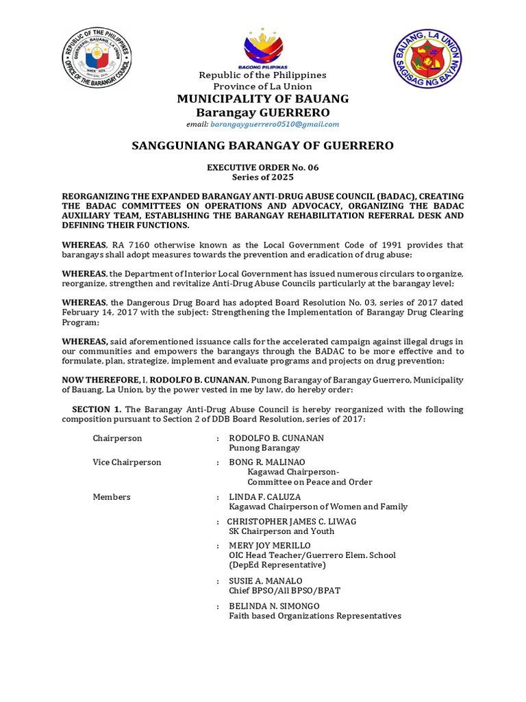 Barangay Guerrero Eo 006 Expanded Badac | PDF | Government | Philippines