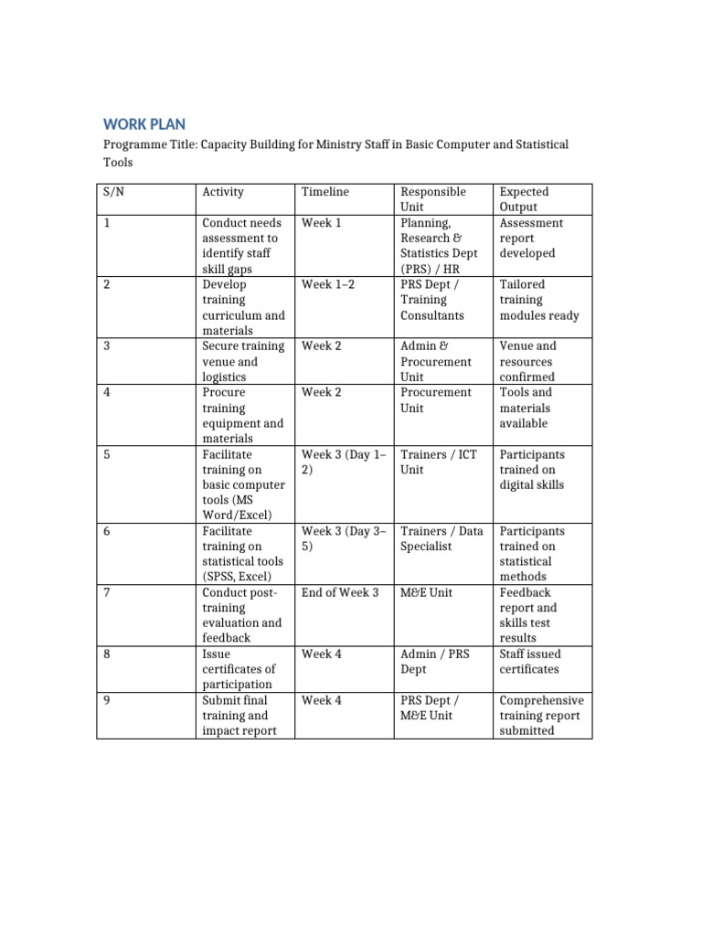 Capacity Building Work Plan for Staff | PDF