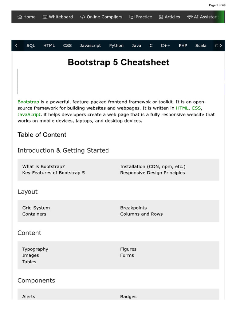 Bootstrap Cheatsheet | PDF