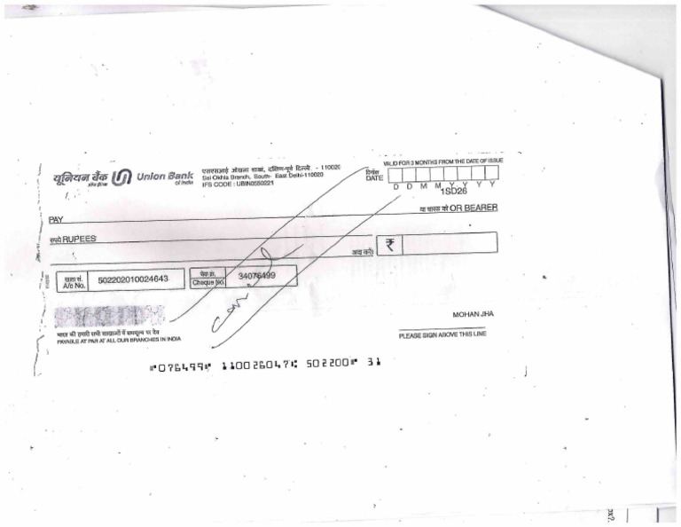 Union Bank Cheque | PDF
