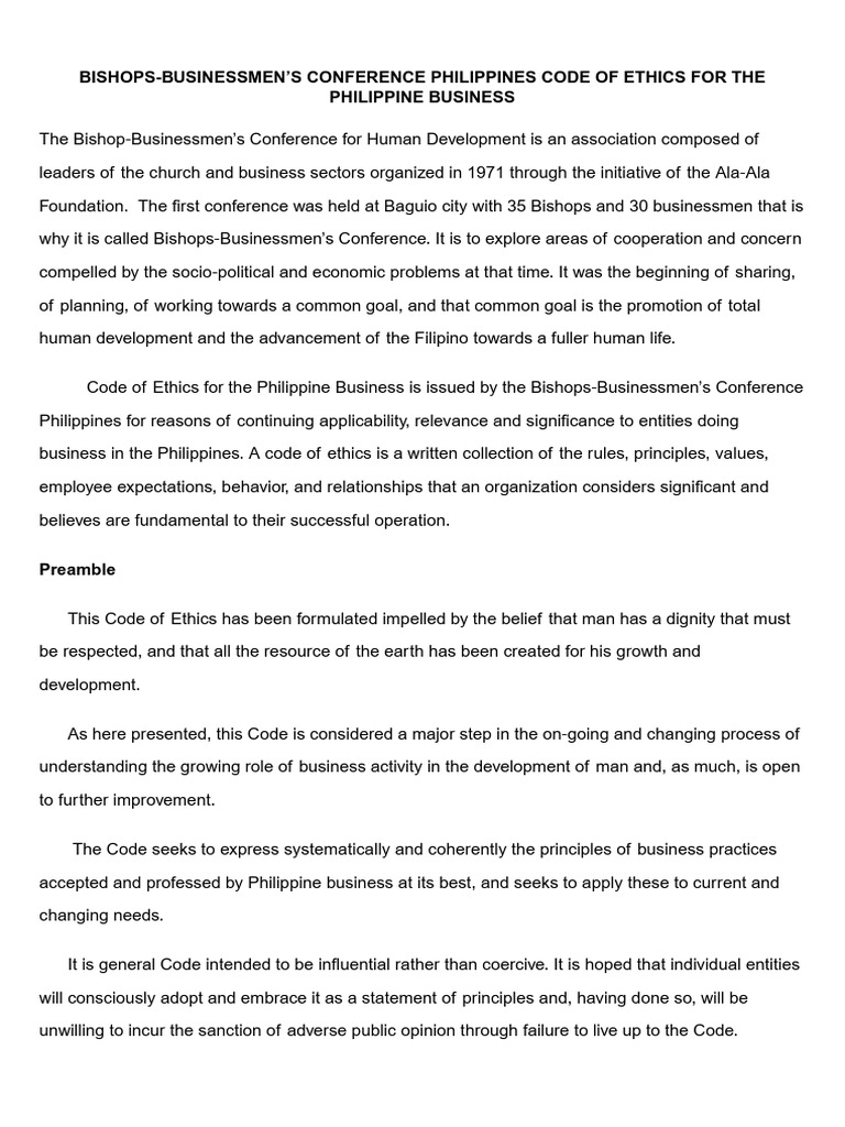 Philippine Business Code of Ethics | PDF | Employment | Business