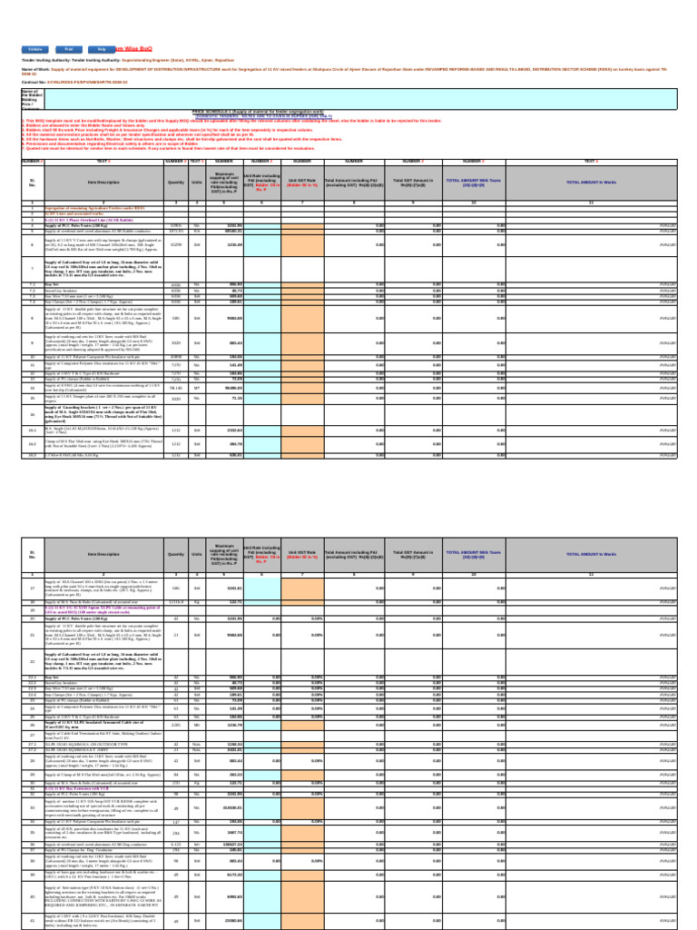 Itemized BoQ for 11 KV Feeder Segregation | PDF | Insulator ...