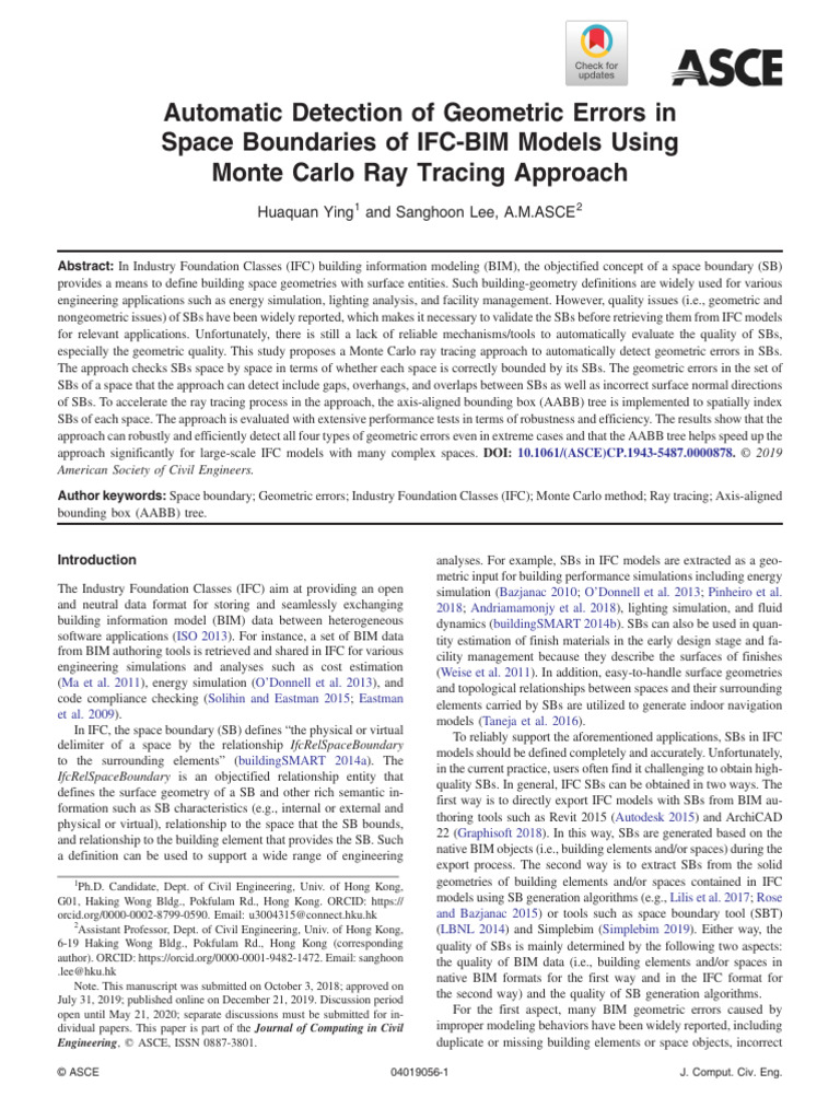 Ying, Lee, Asce - 2020 - Automatic Detection of Geometric Errors in Space Boundaries of IFC-BIM ...