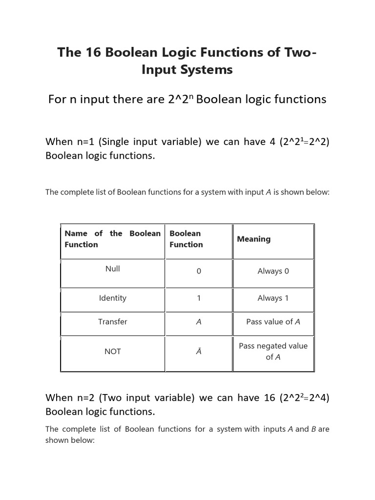 16 Boolean Functions for Two Inputs | PDF | Logic Gate | Boolean Algebra