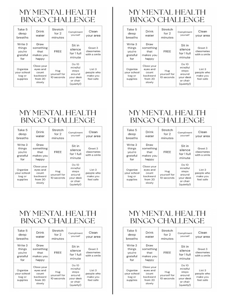 Mental Health Bingo Card | PDF