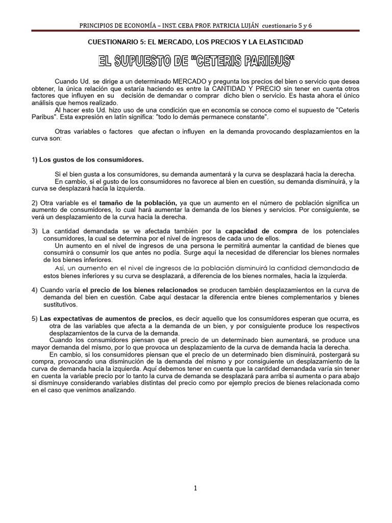 Pcios de Econom-A CEBA Cuestionario 5 y 6-2025 | PDF | Oferta y demanda | Oferta (economía)