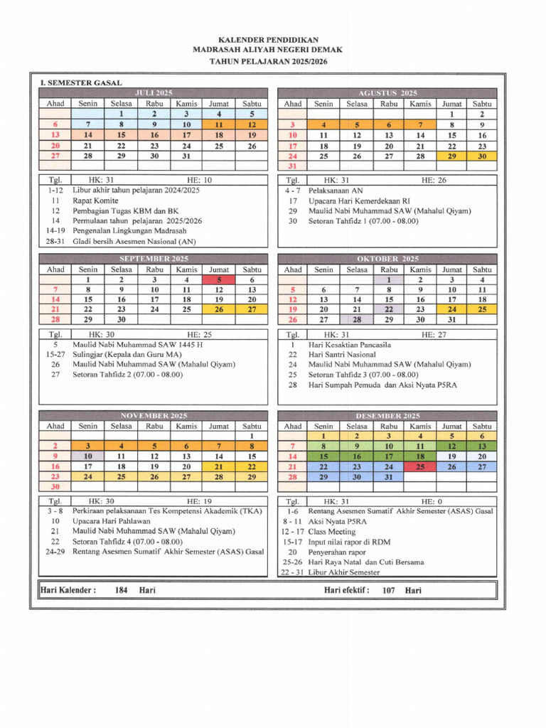 Kalender Akademik MAN Demak TA 2025-2026 | PDF