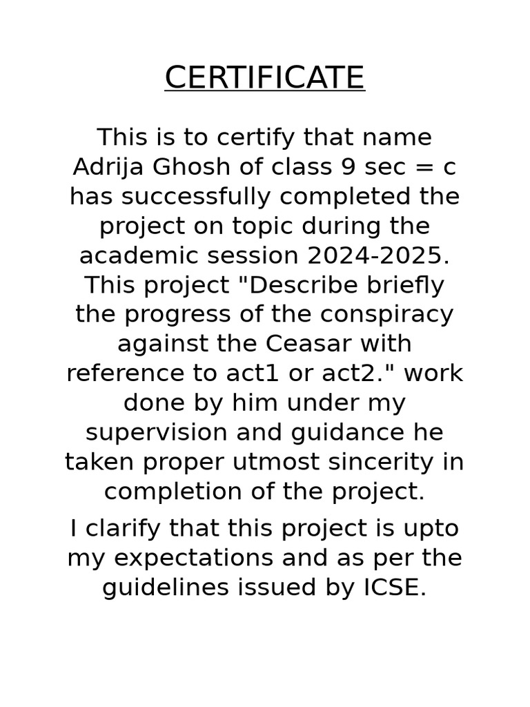 Julius Caesar Conspiracy Project Certificate | PDF
