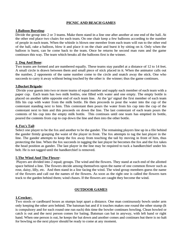 10 Picnic and Beach Games | PDF | Bowling (Cricket) | Cricket