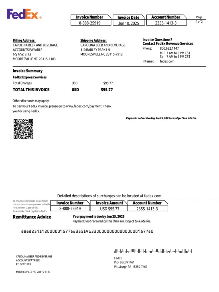 Invoice Number Account Number Invoice Date: Billing Address: Shipping ...