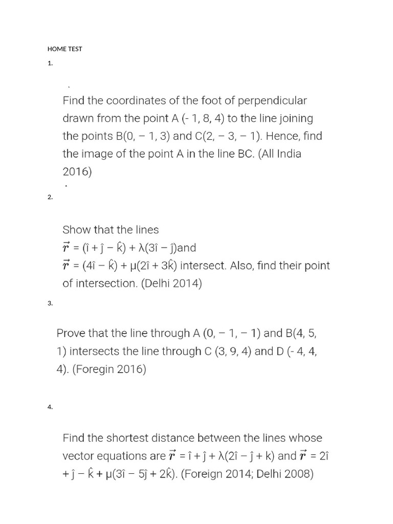 Home Test 3d Geometry 20 Marks | PDF