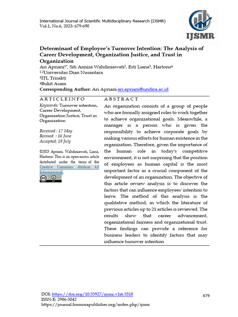 Determinant of Employees Turnover Intention The A | PDF | Employment | Job Satisfaction