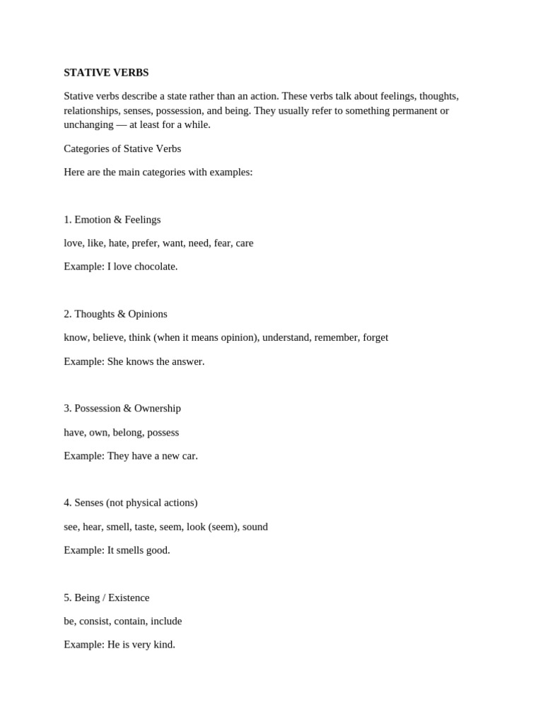 Stative Verbs | PDF