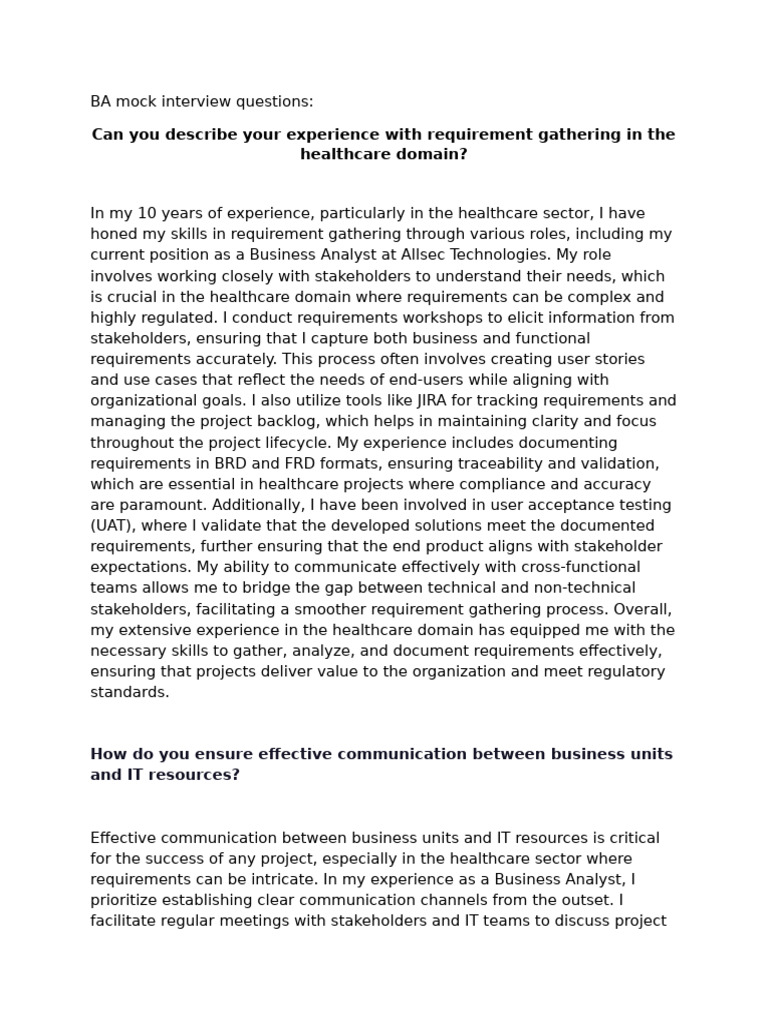 BA Mock Interview Questions | PDF | Agile Software Development ...