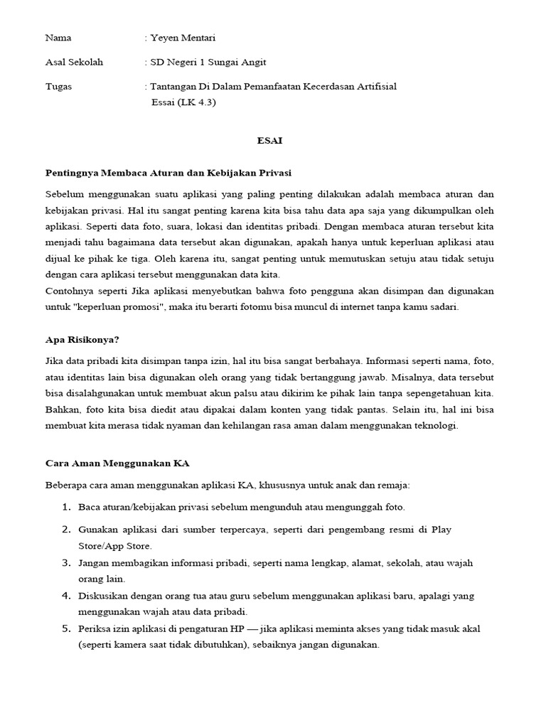 Unggah Tugas Esai (LK 4.3) | PDF