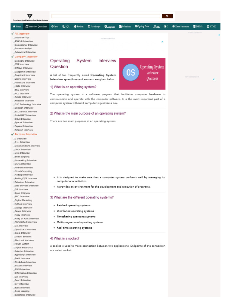 WWW Javatpoint Com Operating System Interview Questions | PDF | Thread (Computing) | Process ...