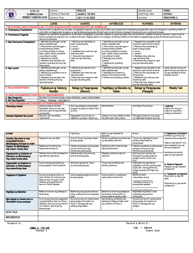 Filipino DLL - Week 5 | PDF