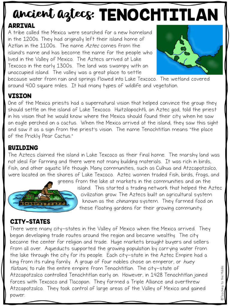 3 - Aztec Tenochtitlan Informational Reading Comprehension Worksheet ...