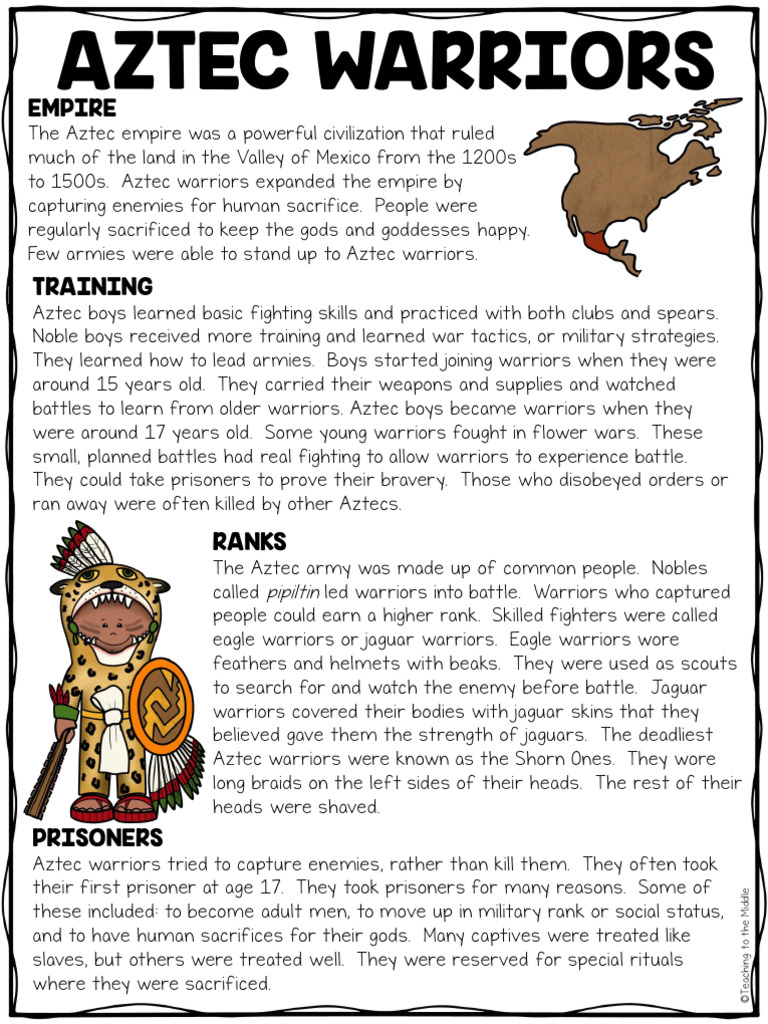 5 - Aztec Warriors Informational Text Reading Comprehension Worksheet ...