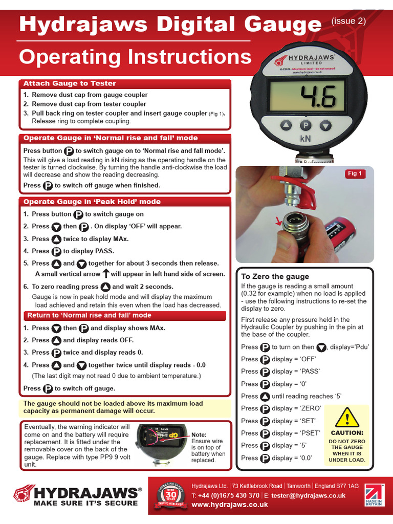 Hydrajaws Gauge Operating Guide | PDF | Manufactured Goods