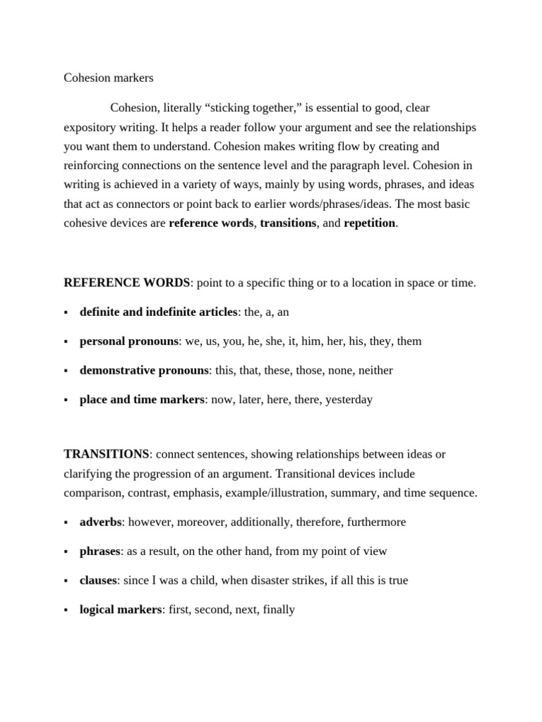 Cohesion markers | PDF