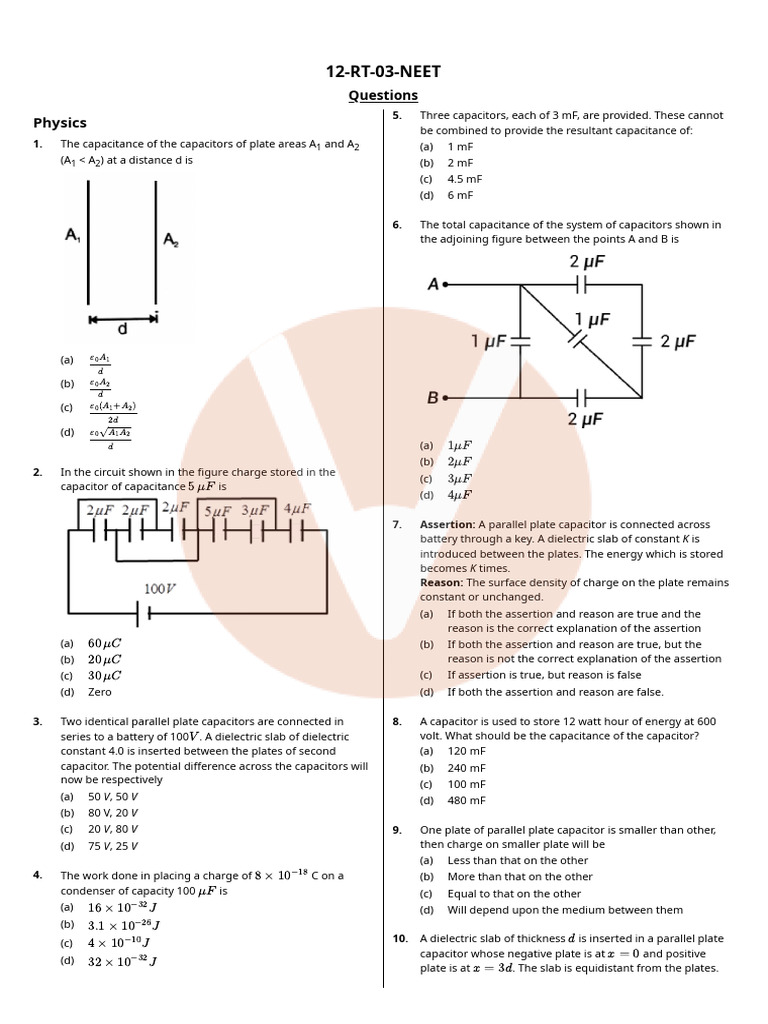 NEET Physics Capacitor Questions Guide | PDF | Methyl Group | Ether