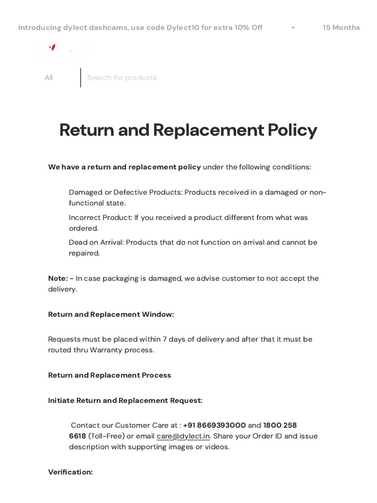 Dylect Return and Replacement Policy | PDF