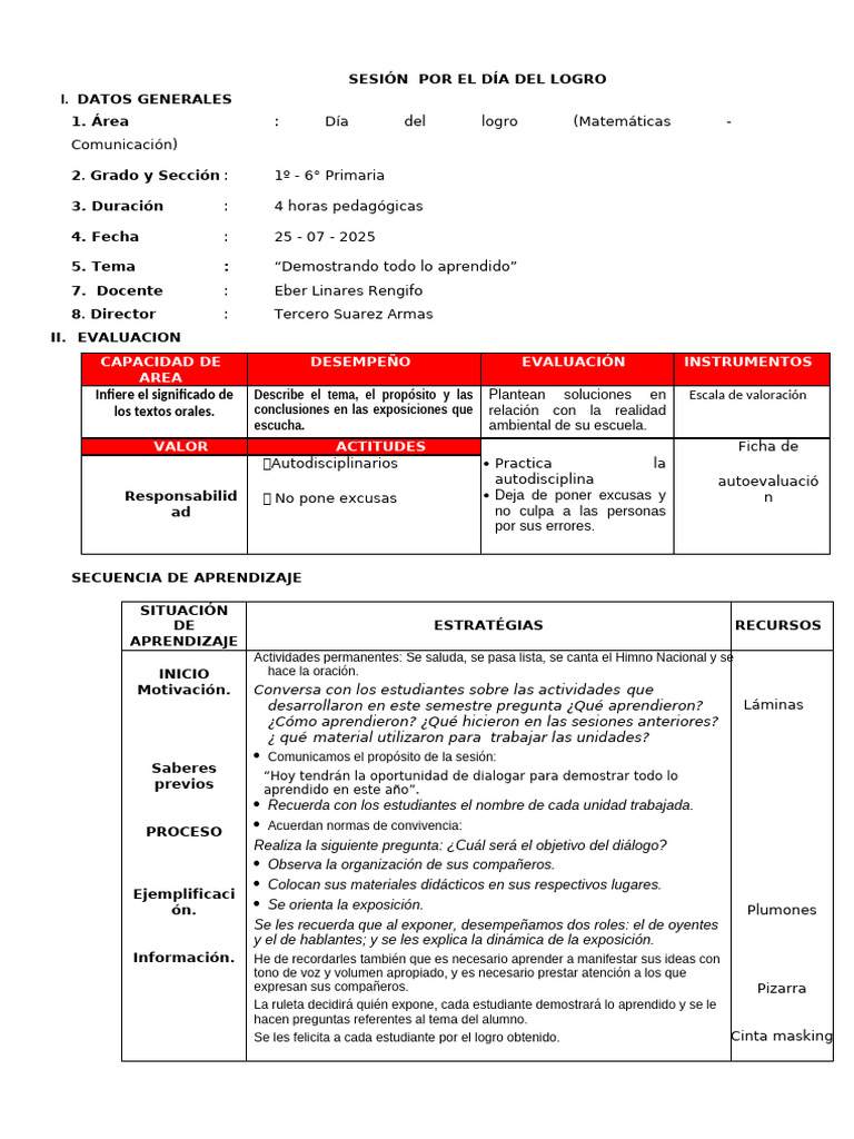 Sesion-Por-El-Dia-Del-Logro - Eber 2025 | PDF | Evaluación ...