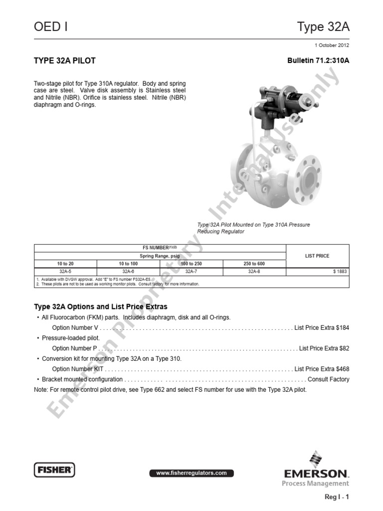 Type 32A Pilot and Regulator Options | PDF | Valve | Mechanical Engineering
